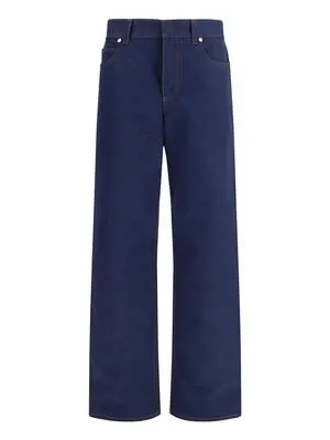 Fendi Five-pocket Straight Cut Jeans With Logo Detail - Blue
