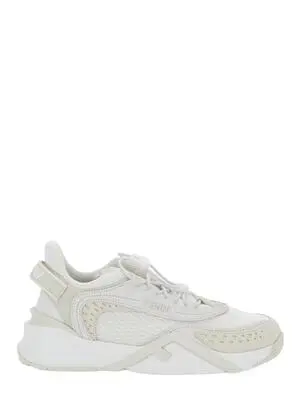 Fendi Fendi Women 'Flow' White Sneakers With Toggle Closure And Logo Lettering On The Side In Tech Fabric Woman Multicolor