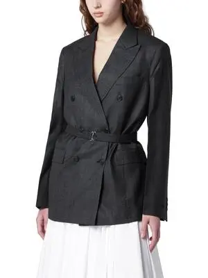 Prada Double-breasted Wool Jacket With Check Pattern - Gray