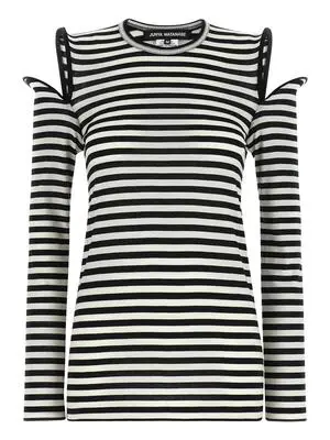 Junya Watanabe JUNYA WATANABE Striped Cotton T-Shirt With Sculptural Shoulder Detail Multicolor
