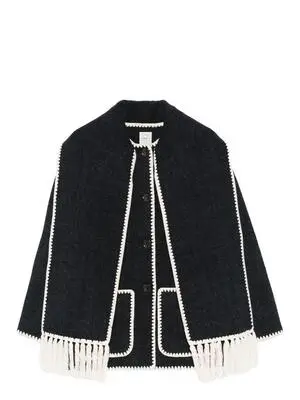 TOTEME TOTEME Wool Blend Felted Whipstitch Trim Jacket With Attached Scarf Multicolor