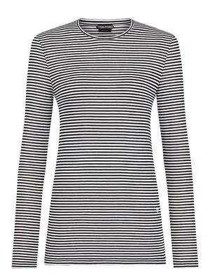 TOM FORD Long-sleeved Striped T-shirt With Tonal Tf Embroidered Logo - Black