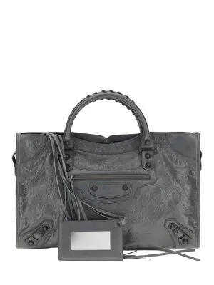 Balenciaga Balenciaga Le City Medium Handbag In Black Arena Lambskin Gray