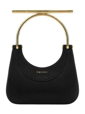Alexander McQueen Leather Mini Handbag With Golden Metal Hoop Handle - Black