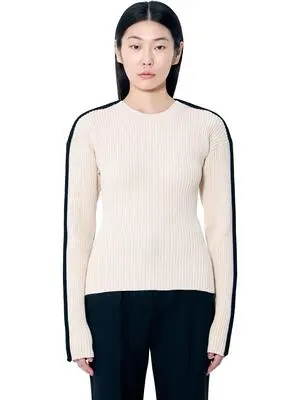 Sportmax SPORTMAX Ribbed Fitted Crewneck Sweater With Contrast Stripe Detail Multicolor