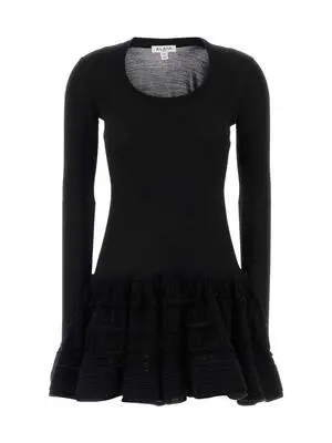 Alaïa Stretch Wool Blend Mini Dress With Ruffle Detail - Black