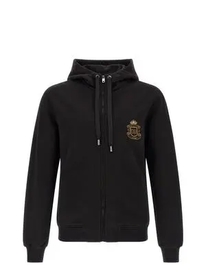 Dolce & Gabbana Embroidered Emblem Zip-up Hoodie - Black