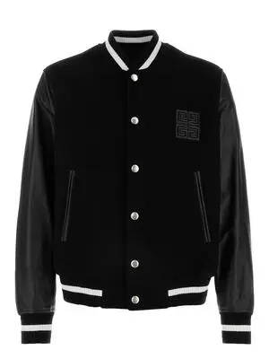 Givenchy Wool Blend Varsity Jacket With Leather Sleeves - Black