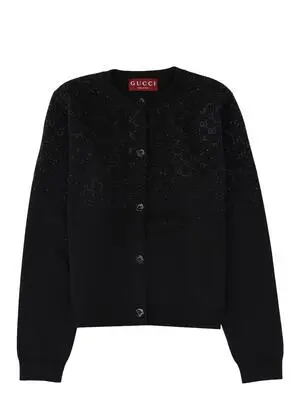 Gucci Crystal Embellished Wool Blend Cardigan - Black