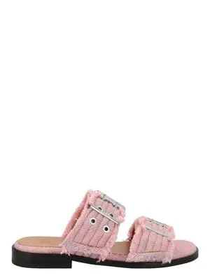 GANNI Denim Slide Sandals With Buckle Detail - Pink