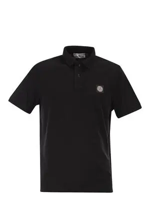 Stone Island Regular Fit Short-sleeved Polo Shirt With Compass Patch - Black