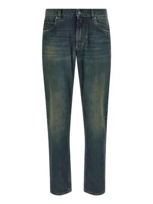 Dolce & Gabbana Straight Leg Logo Tag Jeans - Blue