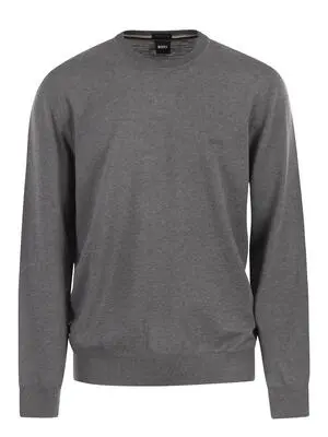 BOSS BOSS Regular Fit Virgin Wool Jumper With Embroidered Logo Gray