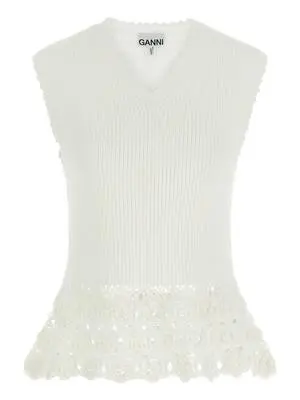GANNI Cotton Crochet Knit Vest - White