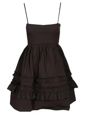 GANNI Mini Dress With Ruffles - Black