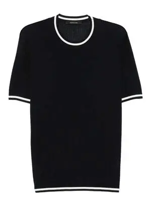 MONTECORE Fine-knit T-shirt With Contrasting Trim - Blue