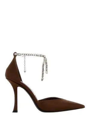 JIMMY CHOO Satin Stevie 100 Pumps With Embellished Ankle Strap - Brown