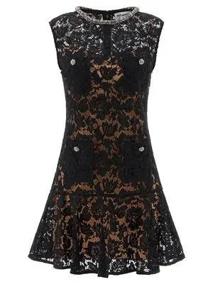 SELF-PORTRAIT Lace Crystal Mini Dress - Black