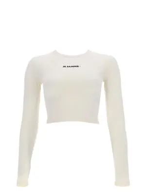 JIL SANDER Cropped Long Sleeve Top With Logo - White