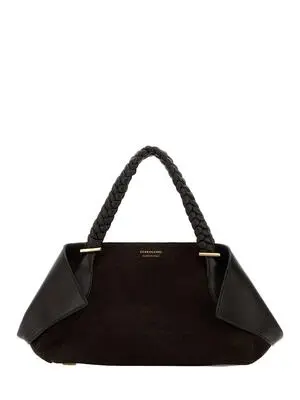 FERRAGAMO Dark Suede Handbag With Braided Handle - Brown