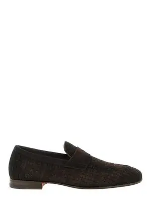 Santoni Woven Suede Loafers - Brown