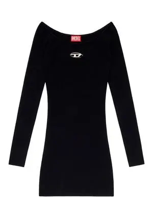 DIESEL® Ribbed Knit Off-the-shoulder Dress With Oval D Logo Plaque - Multicolor