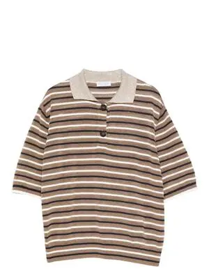 Brunello Cucinelli Striped Linen Blend Polo Sweater - Multicolor