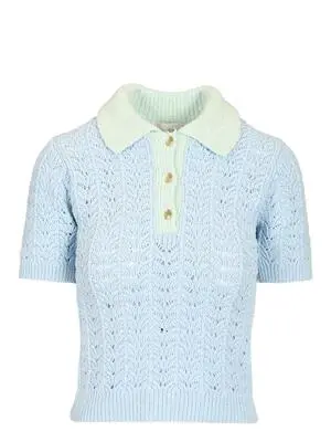 FORTE_FORTE Crochet Effect Polo Shirt - Blue