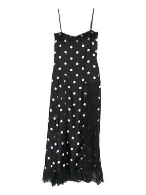 Sportmax Long Polka Dot Lace Trimmed Silk Dress - Black