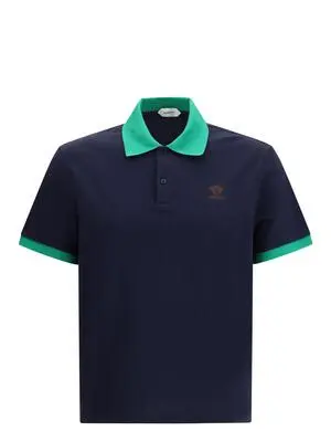 Versace Polo In Cotton Piqué With Embroidery - Blue