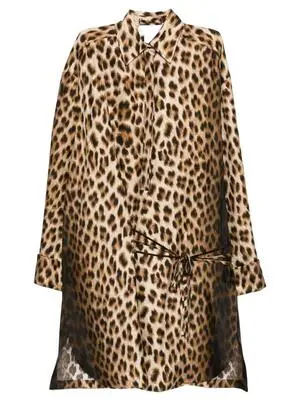 Sportmax Leopard Print Silk Midi Dress - Brown