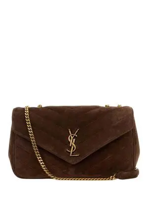 Saint Laurent Medium Loulou Shoulder Bag In Suede - Brown