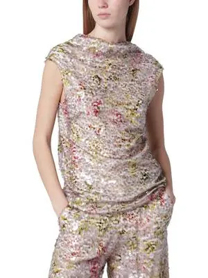 Alberta Ferretti Sleeveless High-neck Top With Floral Sequin Pattern - Multicolor