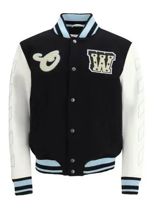 Off-White Varsity Star Logo Leather And Wool Jacket - Black