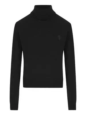 Gucci GUCCI Wool Turtleneck With Ribbed Edges And Black Embroidery Multicolor
