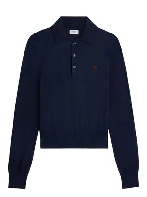 Celine Cotton Polo Sweater With Triomphe Embroidery - Blue