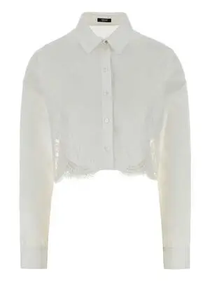 Versace Cropped Cotton Shirt With Lace Detail - White
