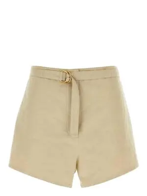 Prada Beige Cotton Blend Shorts With Belt Detail - Brown
