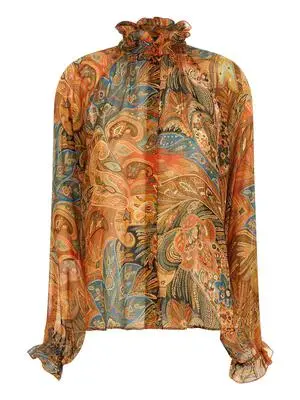 ETRO Etro Paisley Print Chiffon Ruffle Collar Shirt