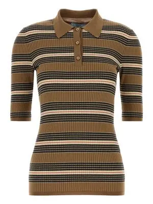 Prada Embroidered Stretch Cotton Blend Polo Shirt - Multicolor
