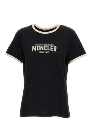 Moncler Black Cotton T-shirt With Contrasting Collar And Sleeves - Multicolor