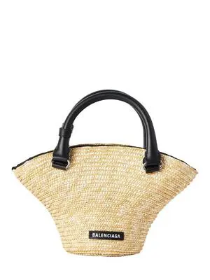 Balenciaga Straw-blend Mini Tote Bag With Twin Top Handles - Cream
