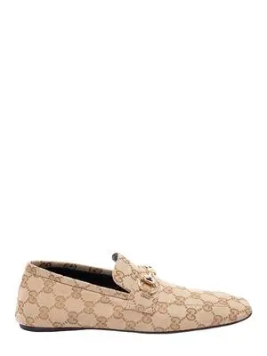 Gucci GUCCI GG Monogram Loafers With Gold Tone Horsebit Detail Multicolor