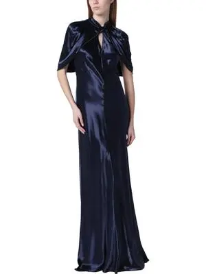 Alberta Ferretti Long Dress In Shiny Satin - Blue