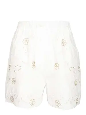FORTE_FORTE Embroidered Cotton Shorts - White