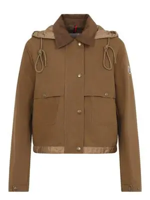 Moncler Aconitum Jacket With Drawstring Hood And Corduroy Collar - Brown