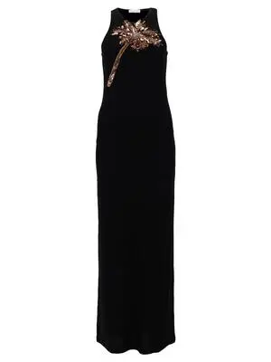 Rabanne Maxi Dress With Sequin Palm Detail - Black