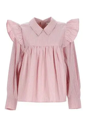 GANNI Organic Cotton Striped Shirt With Puffy Straps - Pink