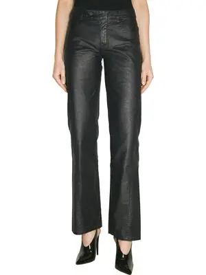 MUGLER Waxed Straight Leg Pants - Black