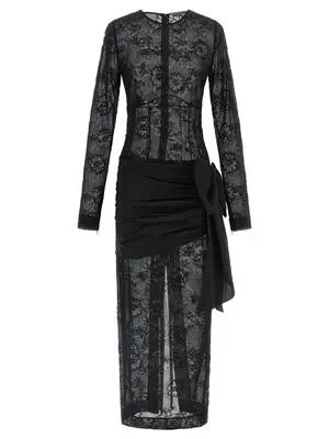 Alessandra Rich Lace Bustier Dress With Draped Maxi Bow - Black